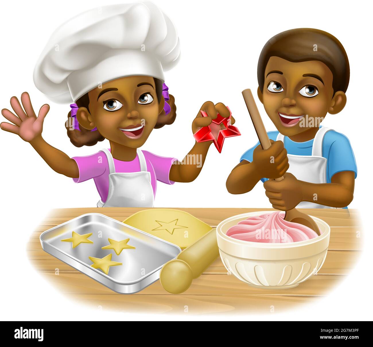 Black Girl and Boy Cartoon Child Chef Cook Kids Stock Vector Image ...