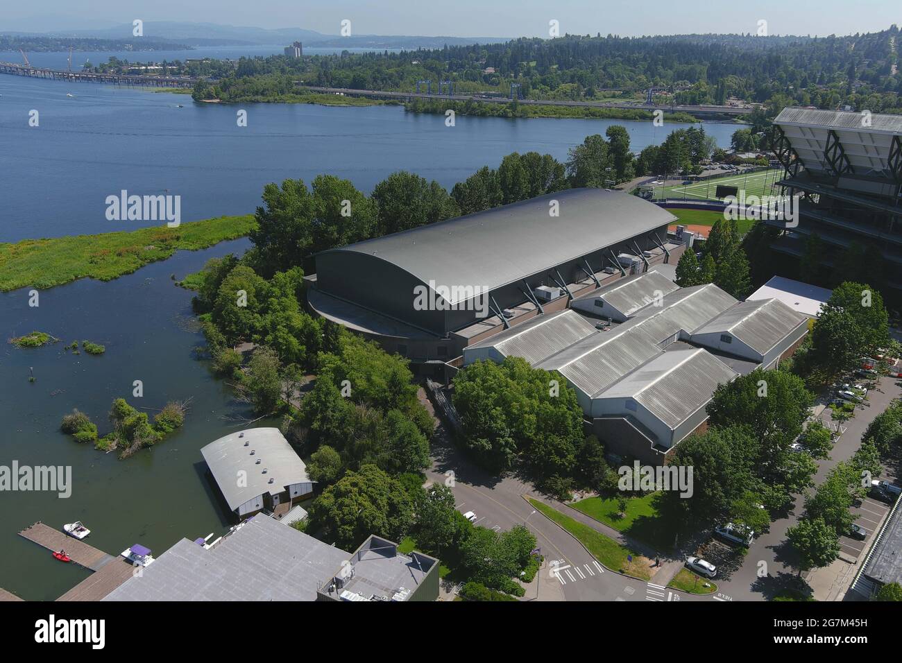 An aerial view of the Dempsey Indoor on the campus of the University of ...