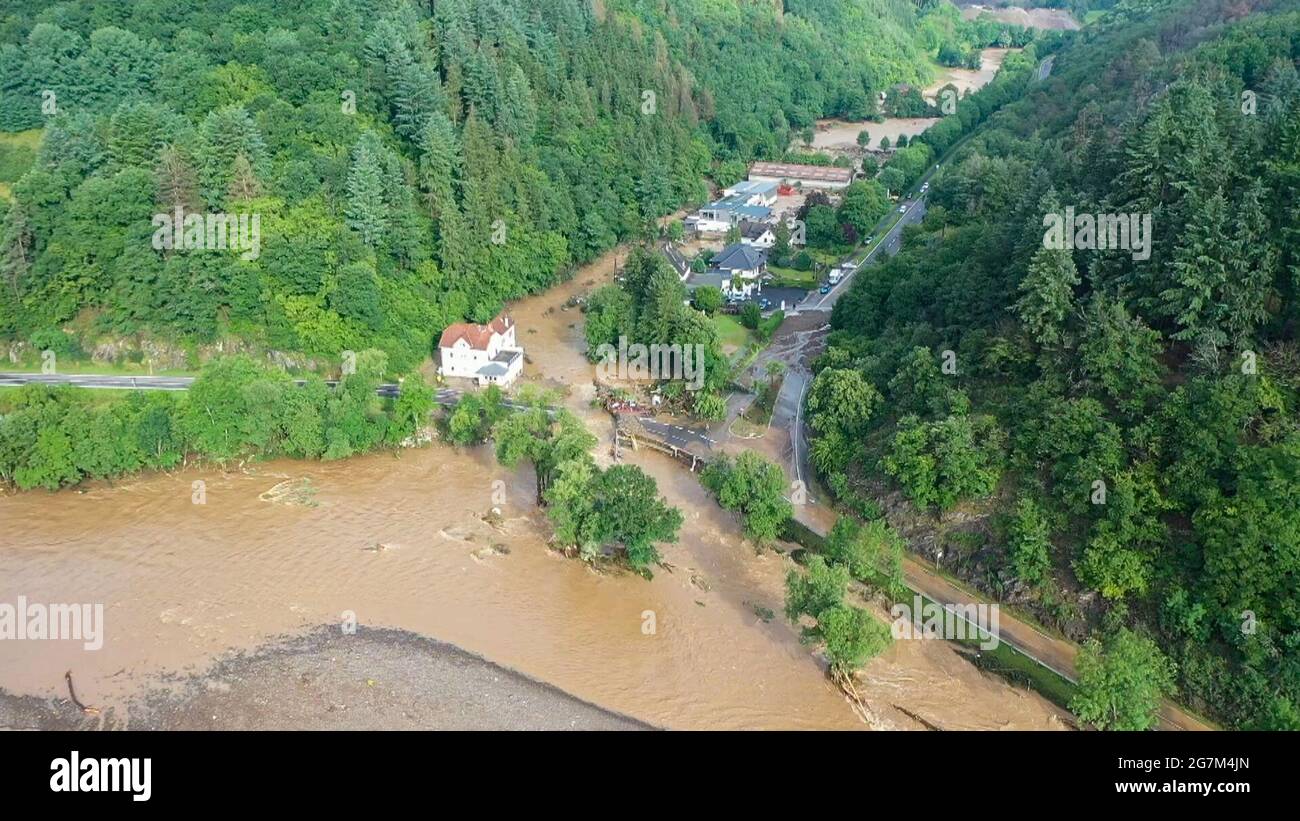 Schuld, Germany. 15th July, 2021. The photo, taken with a drone, shows ...