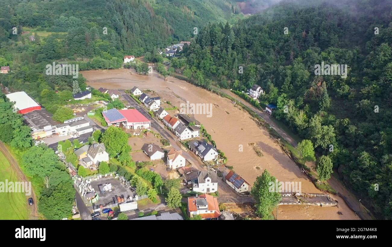 Schuld, Germany. 15th July, 2021. The photo, taken with a drone, shows ...