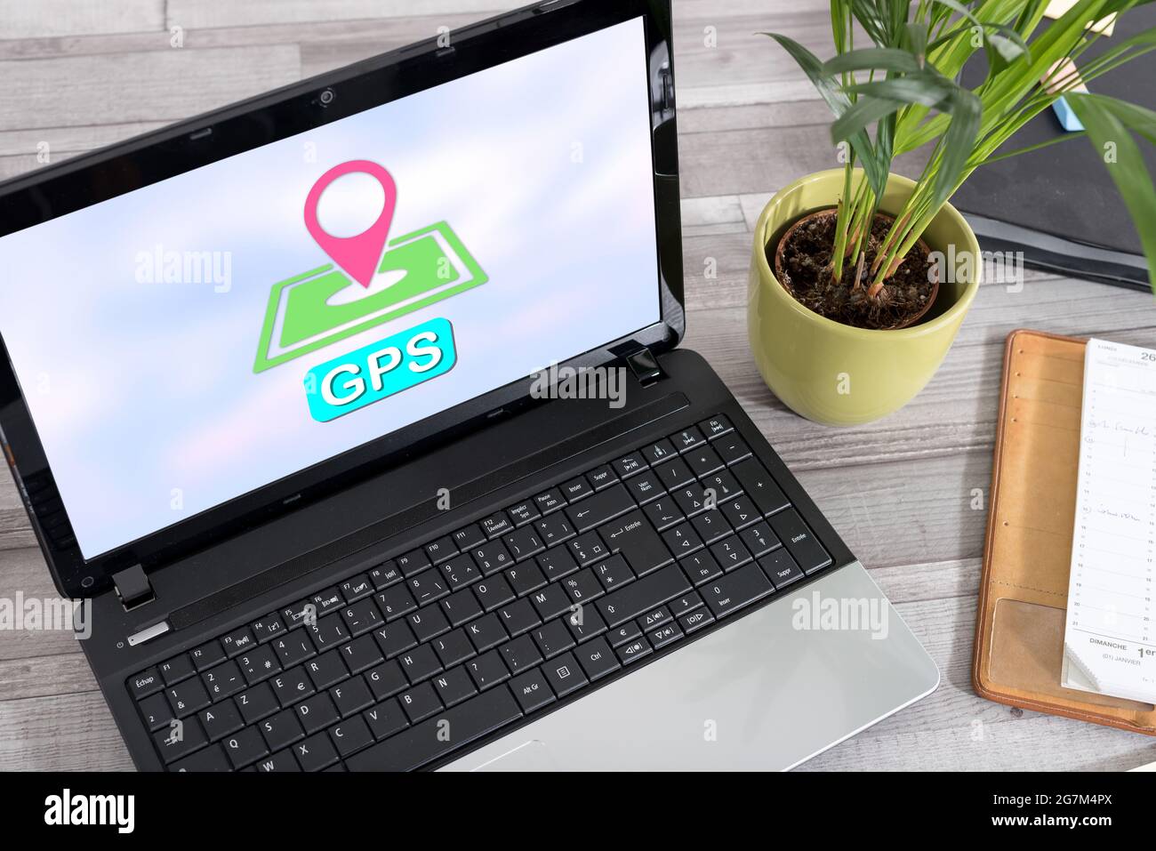 Laptop screen with gps concept Stock Photo - Alamy