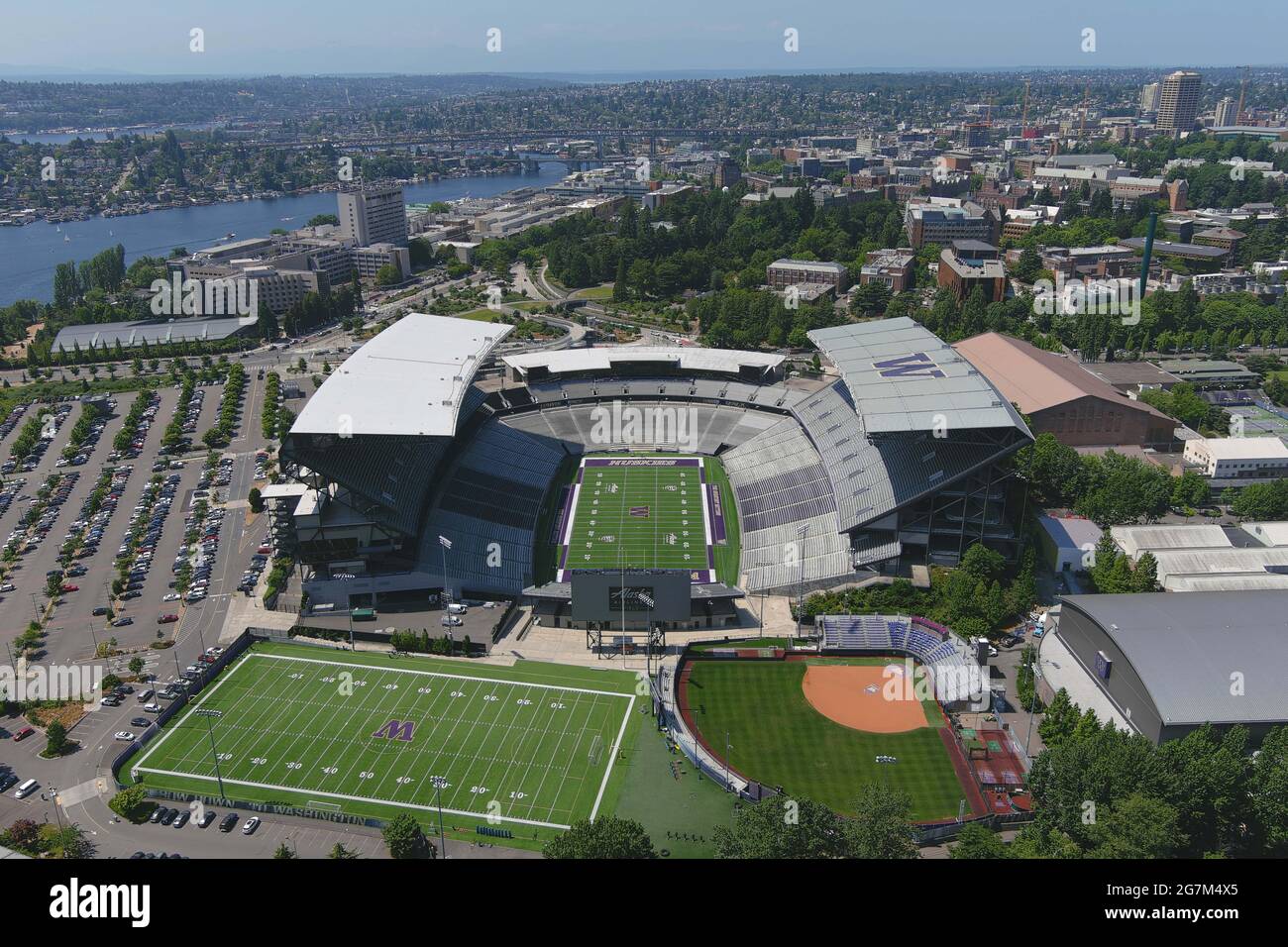 An aerial view of the Husky Stadium on the campus of the University of ...