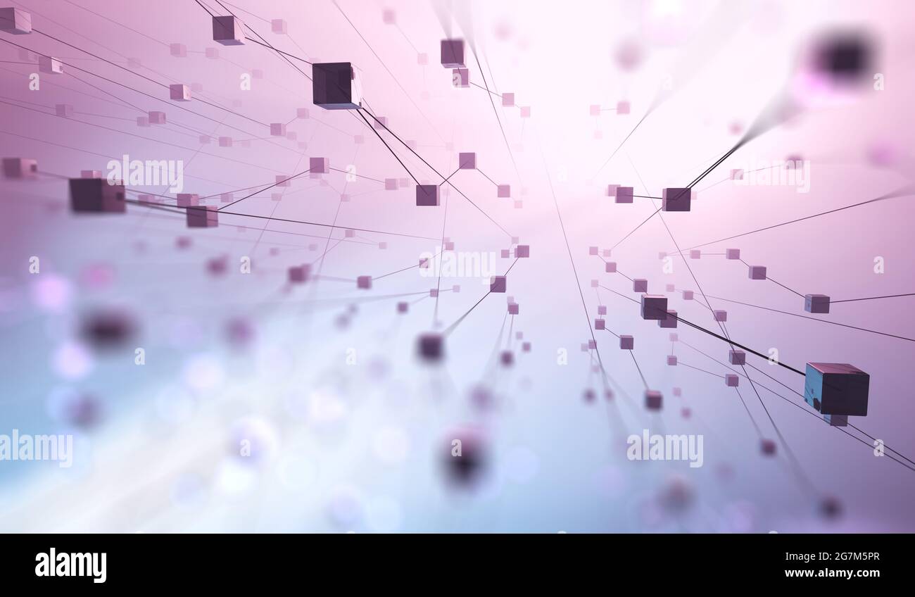 Cubes connected in dark space. Partner and networking design. Internet ...