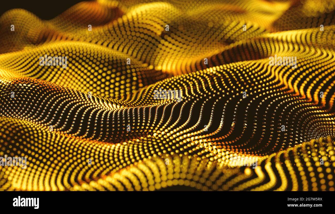 Wavy mesh or net with gold metal spheres.Luxury abstract gold ...