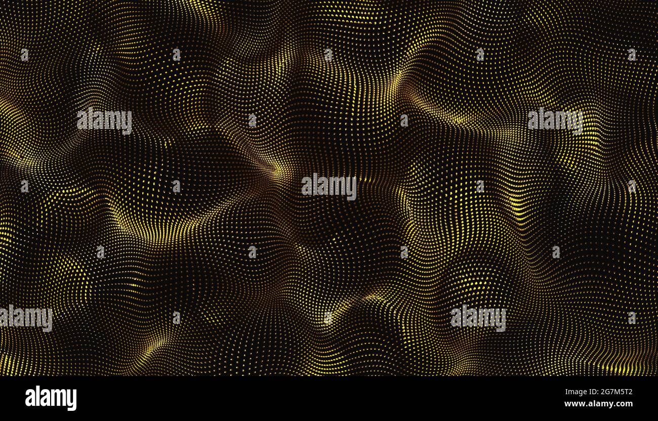 Wavy mesh or net with gold metal spheres.Luxury abstract gold ...