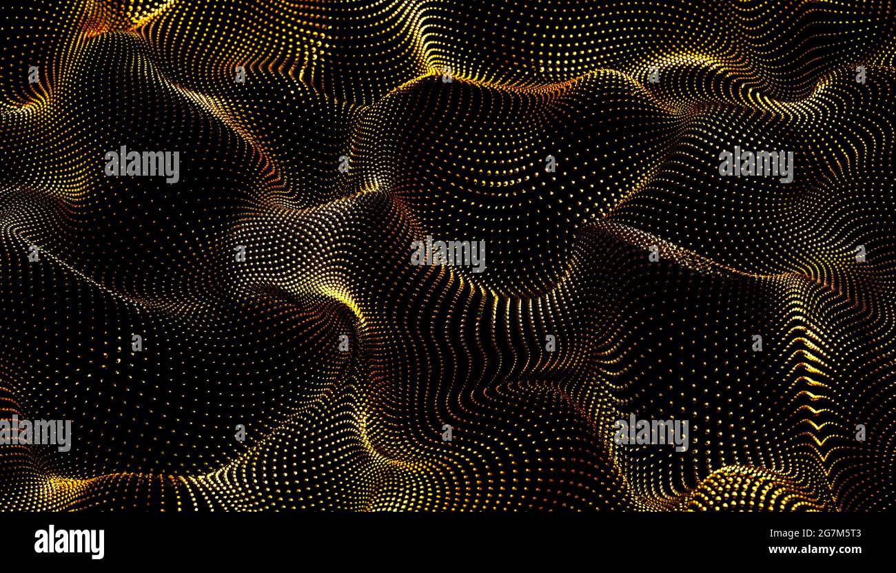 Wavy mesh or net with gold metal spheres.Luxury abstract gold ...
