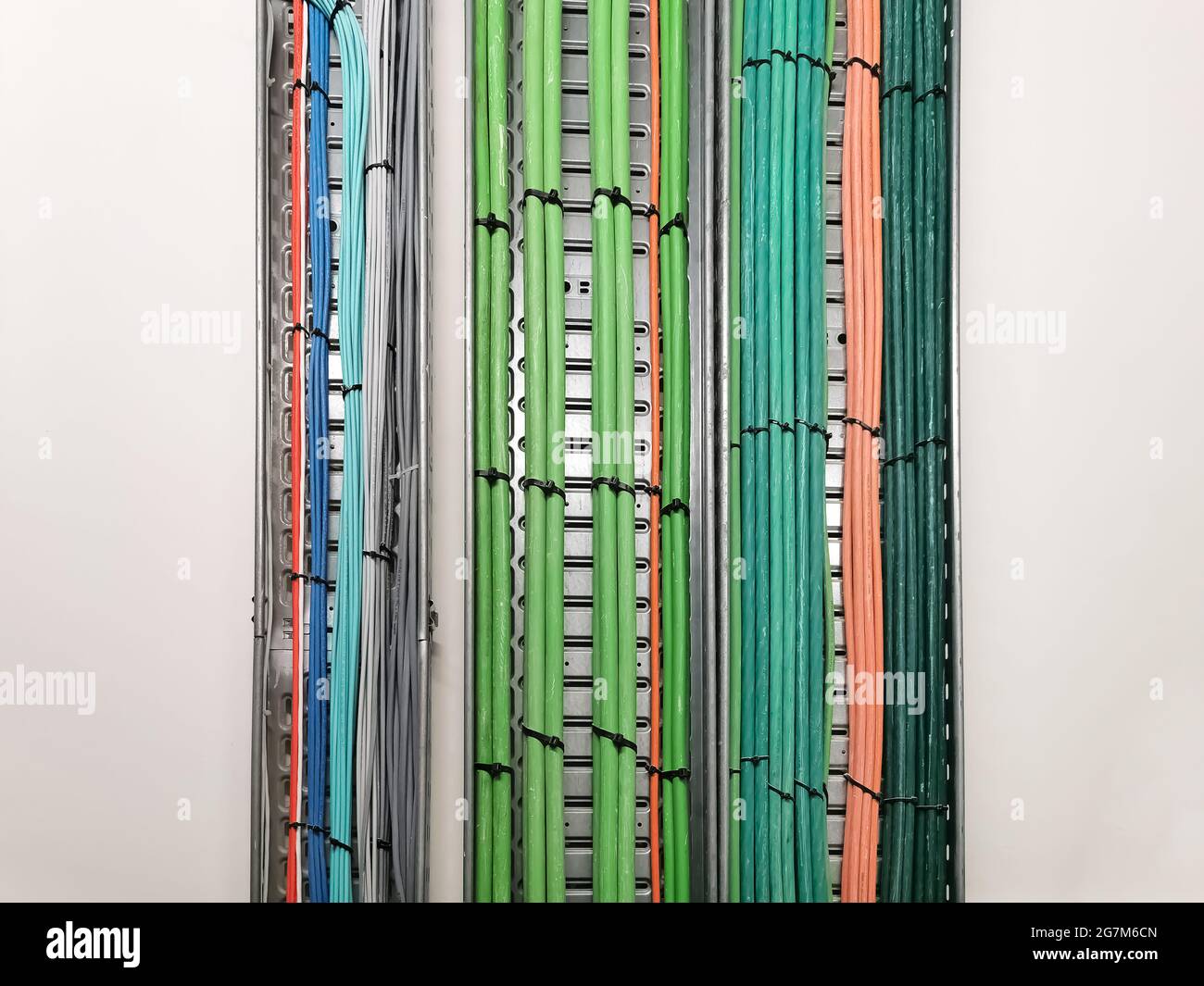 Detailed view of a cable tray in metallic mat, of a technical ...