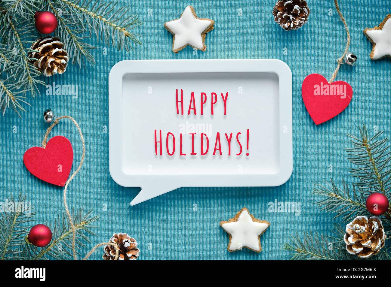 Text Happy Holidays in speech bubble frame. Christmas simple minimal ...
