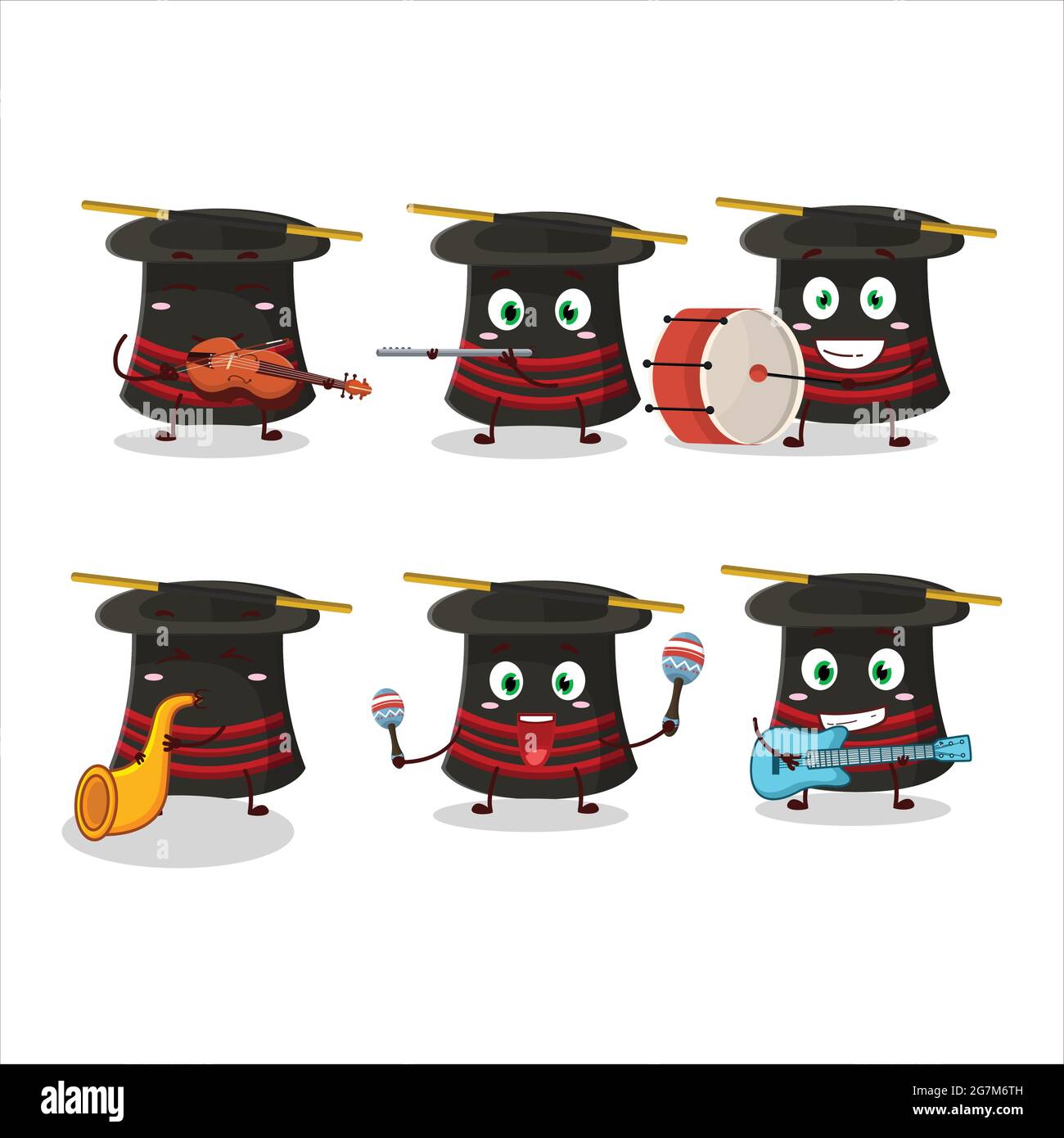 Cartoon character of magician hat playing some musical instruments ...