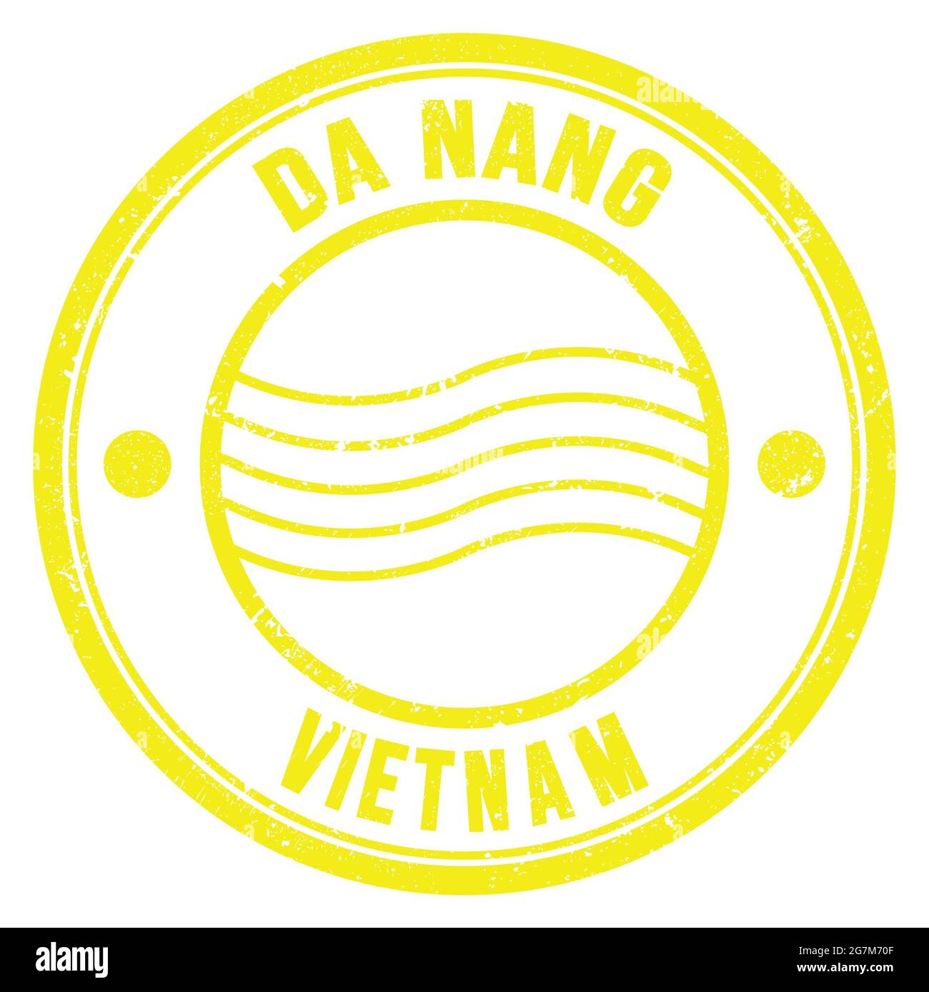 DA NANG - VIETNAM, words written on yellow round postal stamp Stock ...