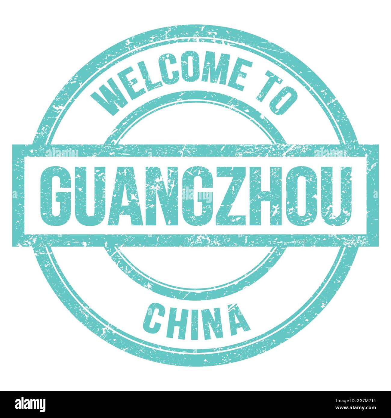 WELCOME TO GUANGZHOU - CHINA, words written on turquoise round simple ...