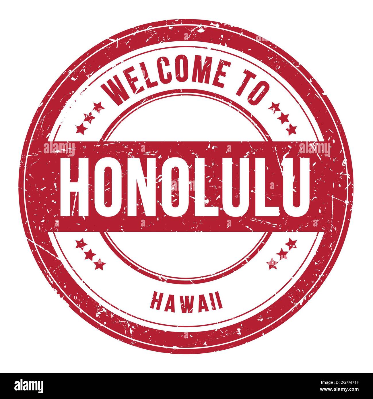 WELCOME TO HONOLULU - HAWAII, words written on red round coin stamp ...