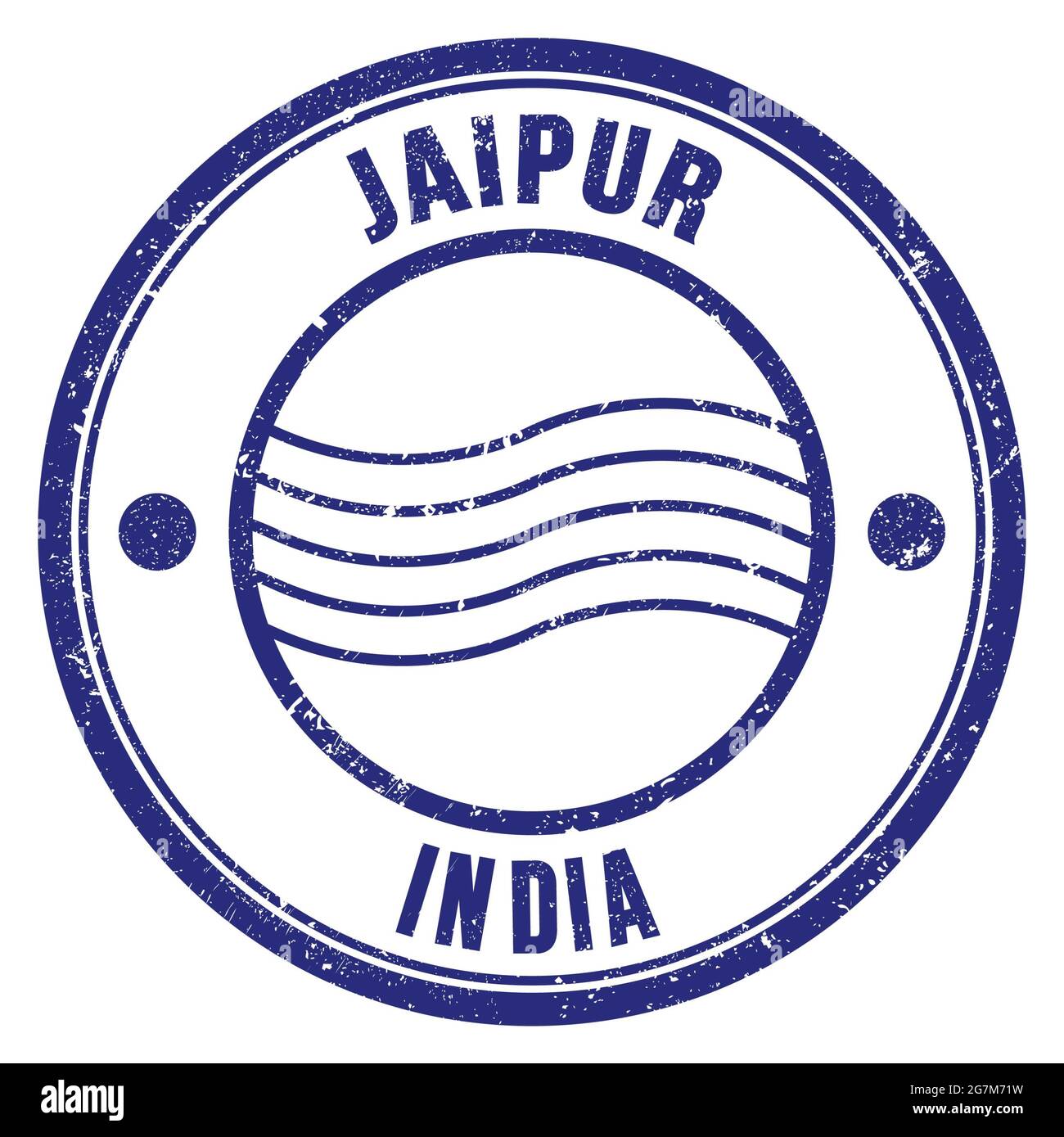 JAIPUR - INDIA, words written on blue round postal stamp Stock Photo ...
