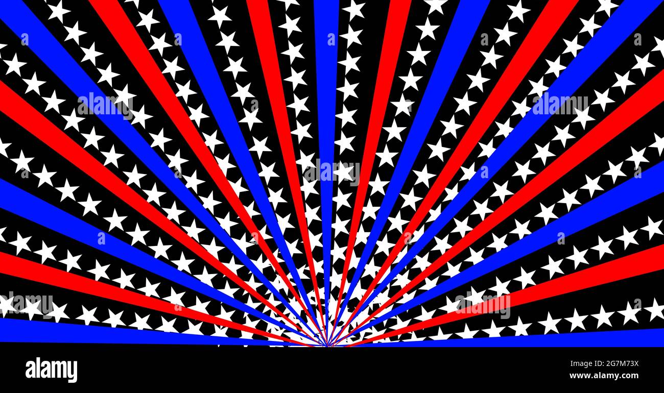 Digitally generated image of red and blue radial rays against stars on ...