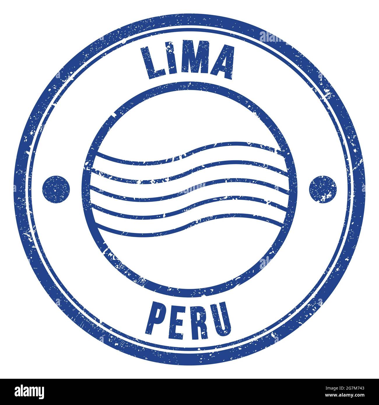 LIMA - PERU, words written on blue round postal stamp Stock Photo - Alamy