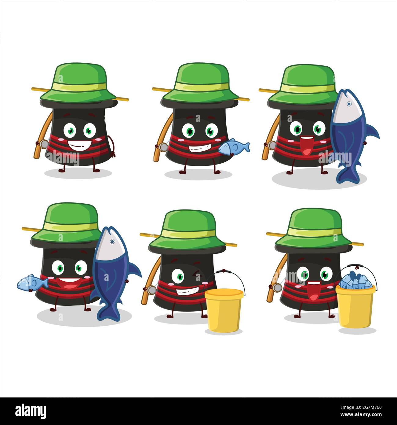 A fisherman magician hat cartoon picture catch a big fish. Vector ...