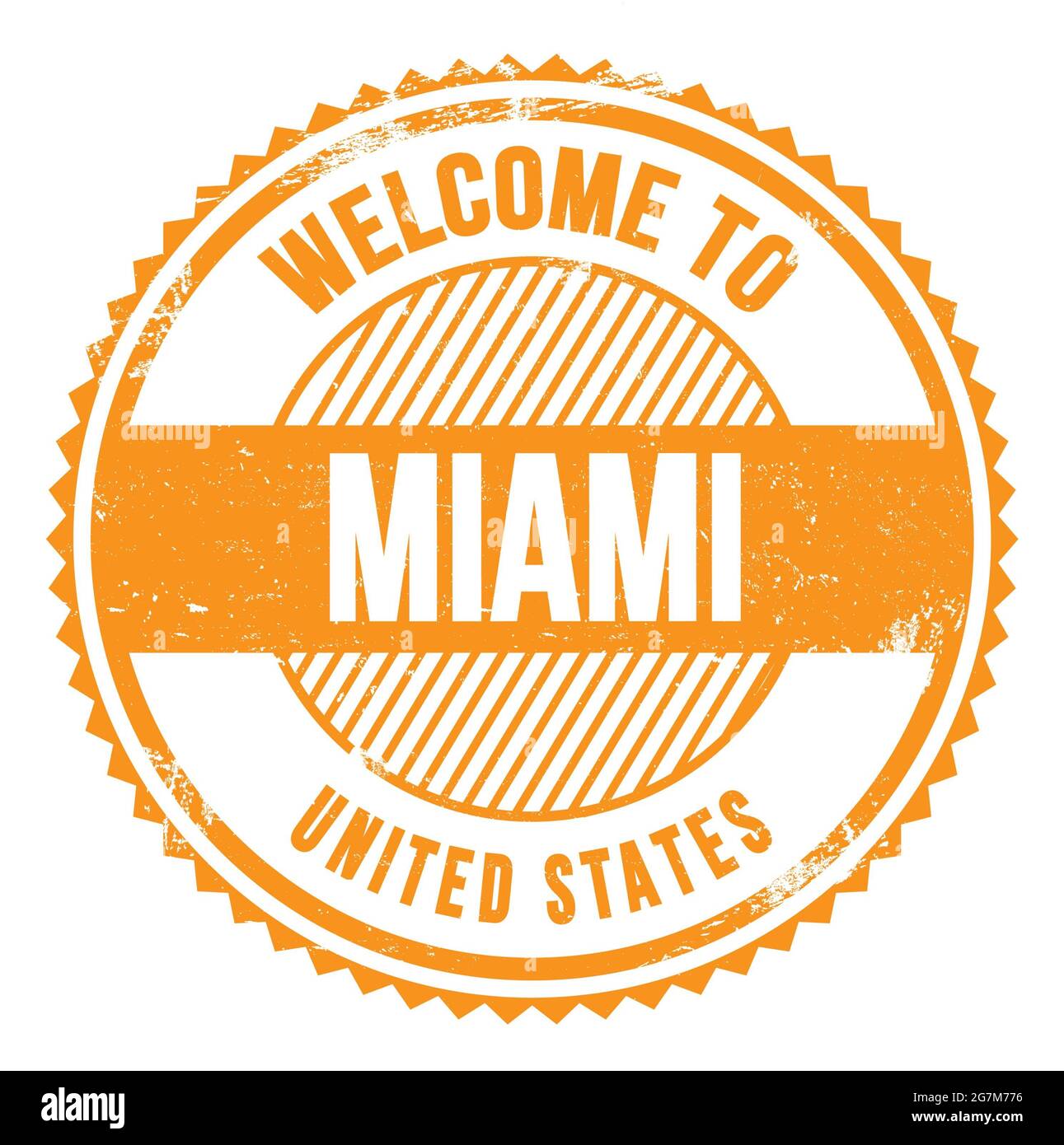 WELCOME TO MIAMI - UNITED STATES, words written on orange zig zag stamp ...