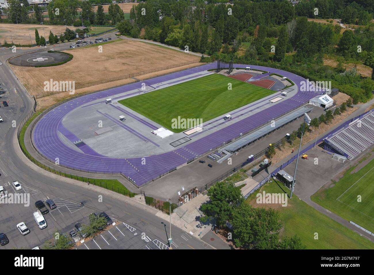 An aerial view of Husky Track on the campus of the University of ...