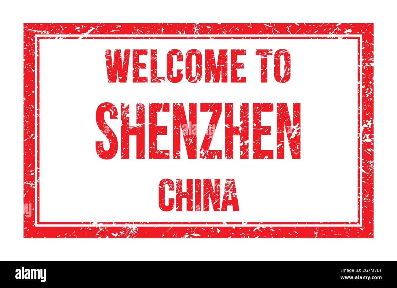 WELCOME TO SHENZHEN - CHINA, words written on red rectangle post stamp ...