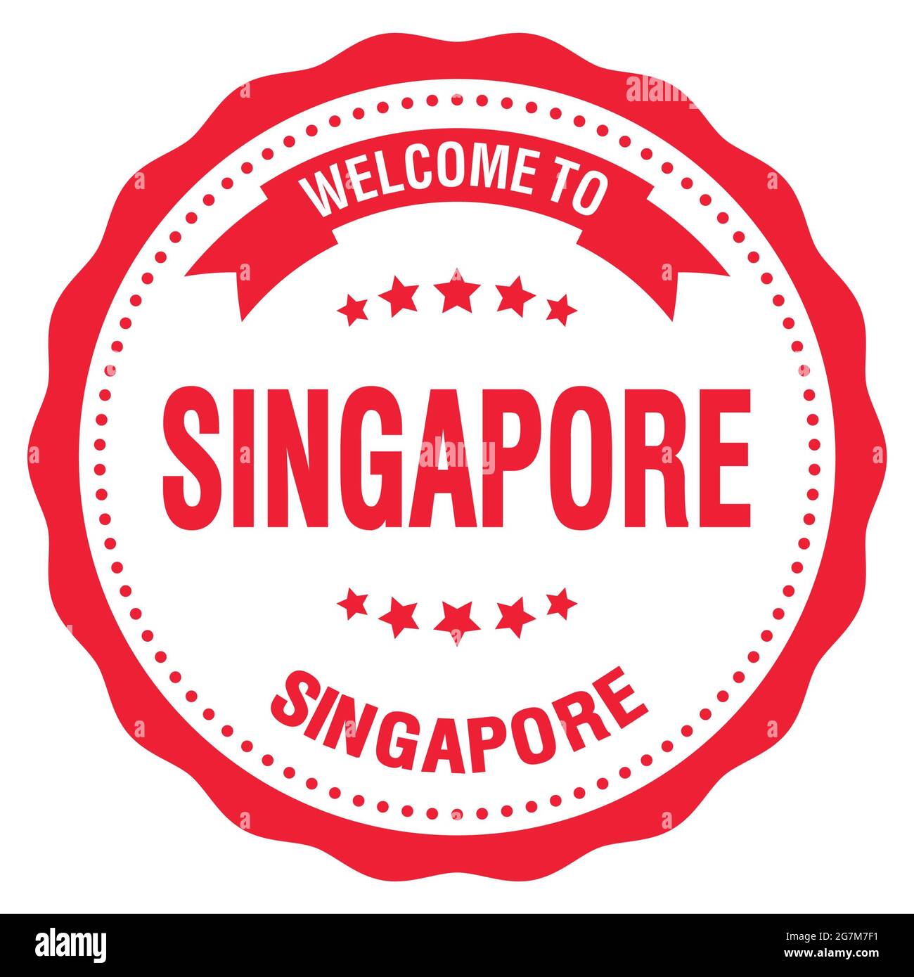 WELCOME TO SINGAPORE - SINGAPORE, words written on red round badge ...