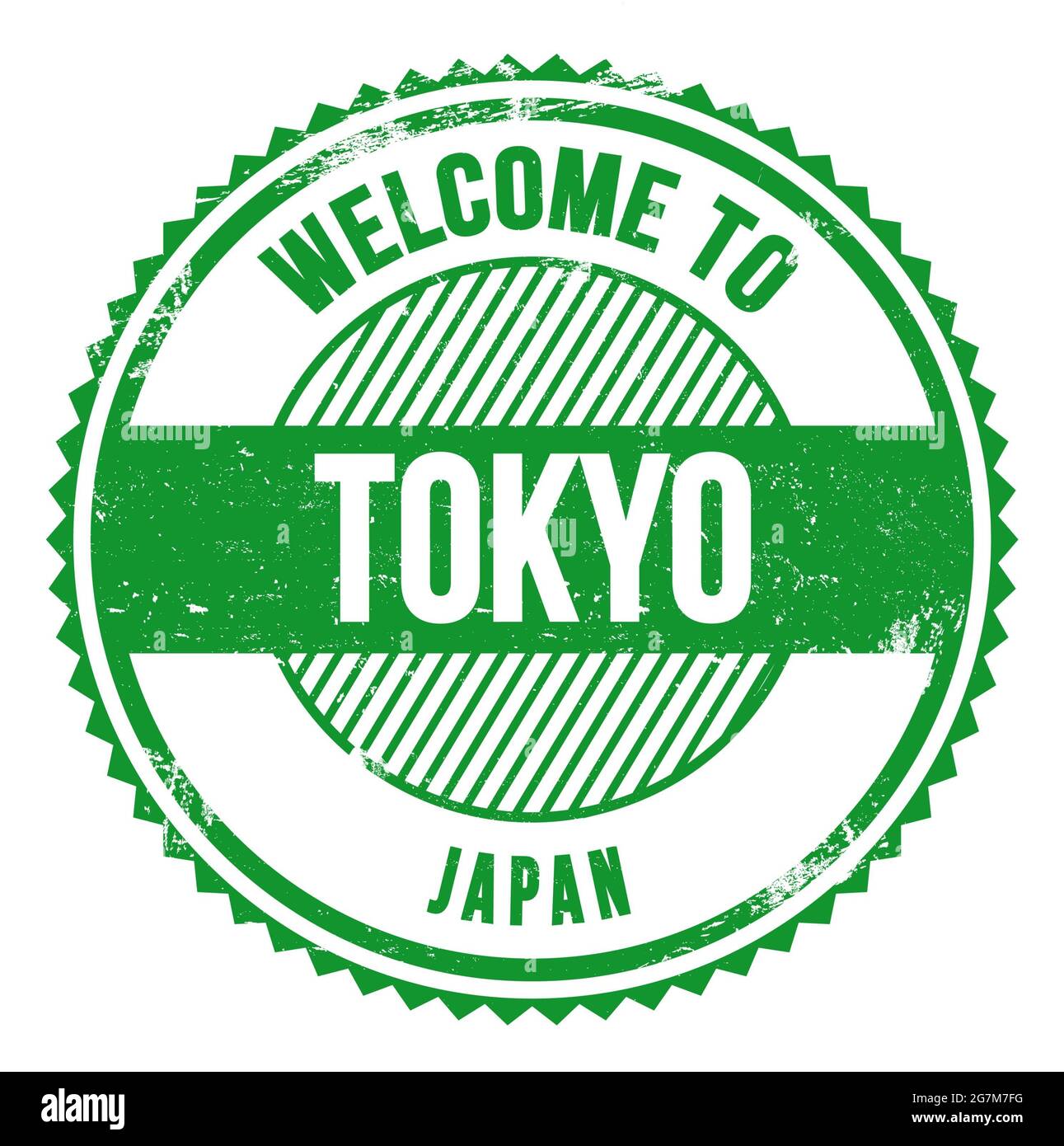 WELCOME TO TOKYO - JAPAN, words written on green zig zag stamp Stock ...