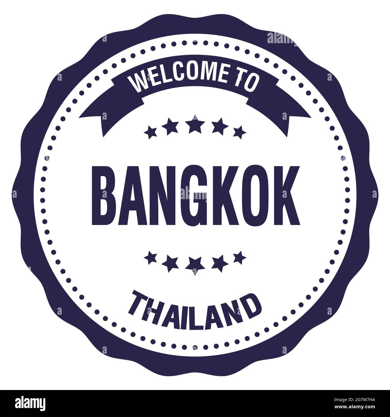 WELCOME TO BANGKOK - THAILAND, words written on blue round badge stamp ...