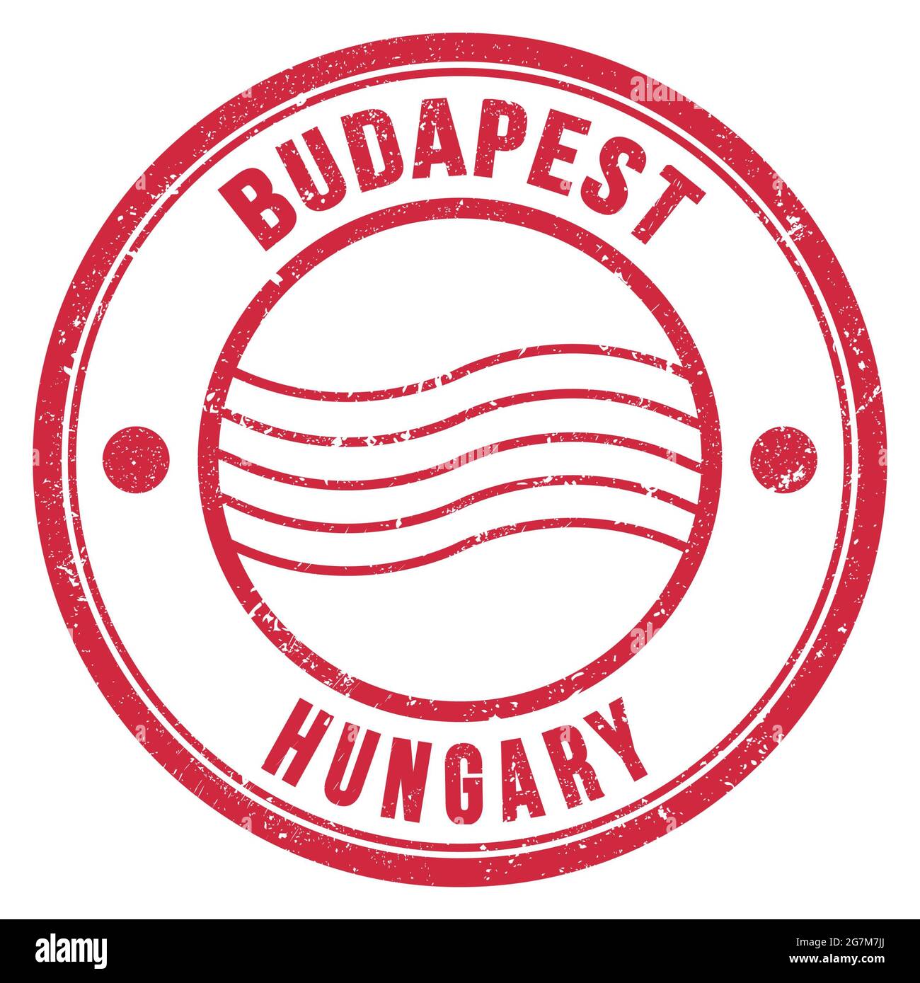 BUDAPEST - HUNGARY, words written on red round postal stamp Stock Photo ...