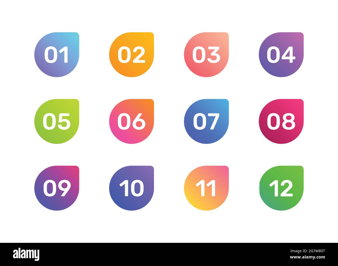Colorful bullet point collection with number from 1 to 12 vector icon set Stock Vector Image ...