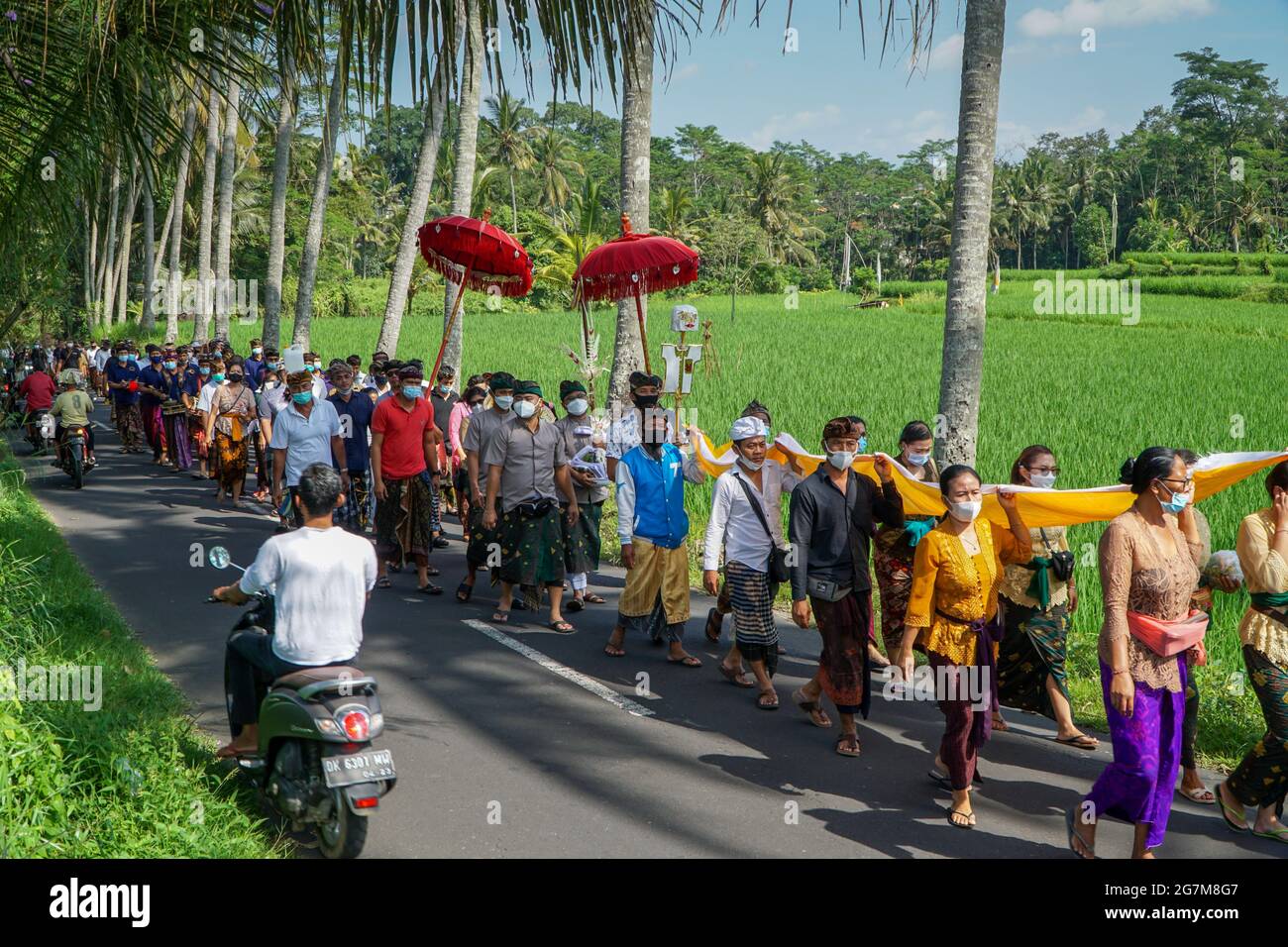 GIANYAR,BALI-MAY 11 2021: Balinese Hindu community is holding a ...