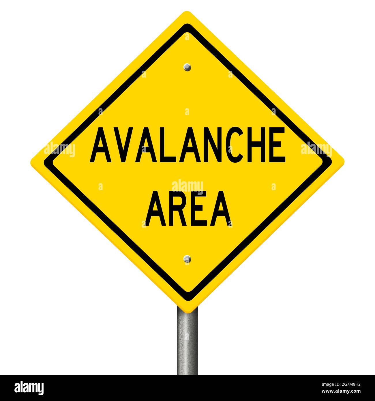 Rendering of a yellow highway sign AVALANCHE AREA Stock Photo - Alamy