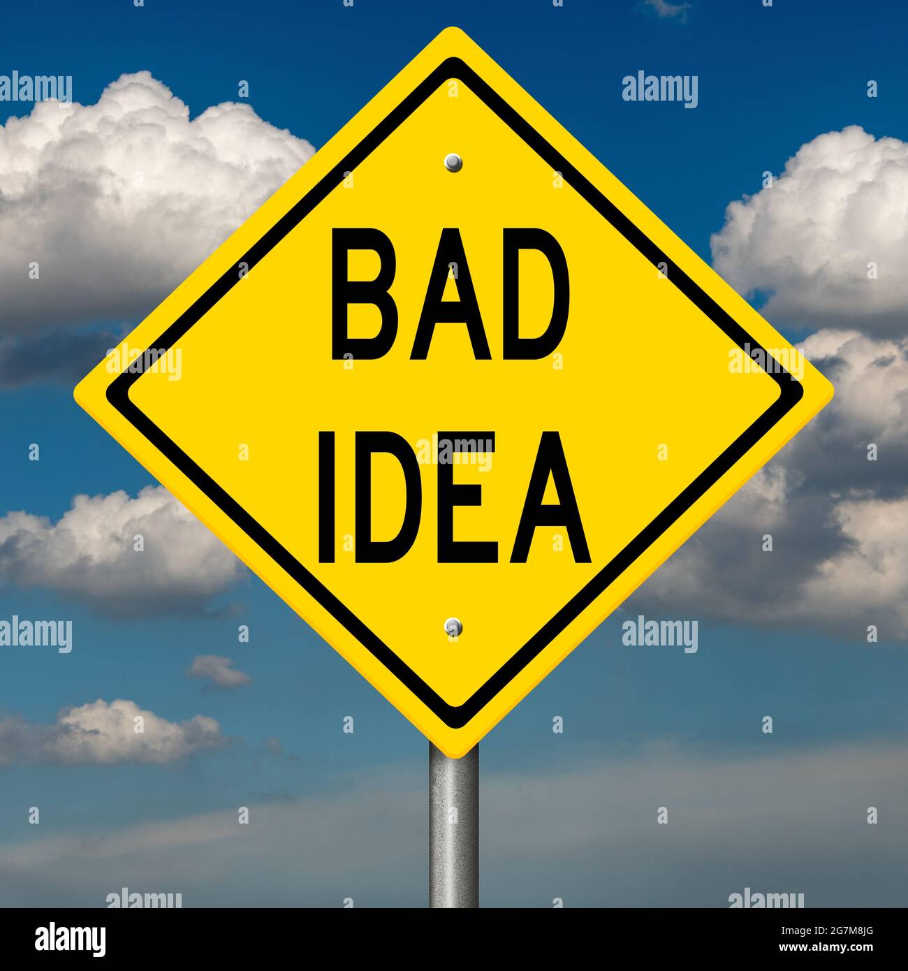 Rendering of a yellow highway sign BAD IDEA Stock Photo - Alamy
