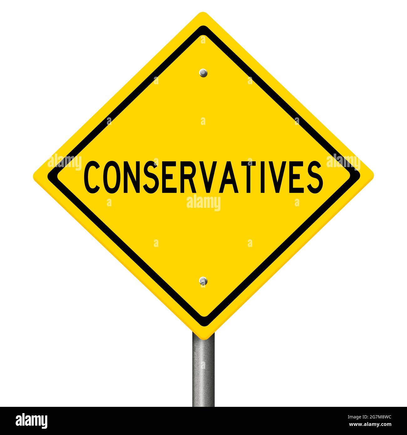 Rendering of a yellow highway sign CONSERVATIVES Stock Photo - Alamy