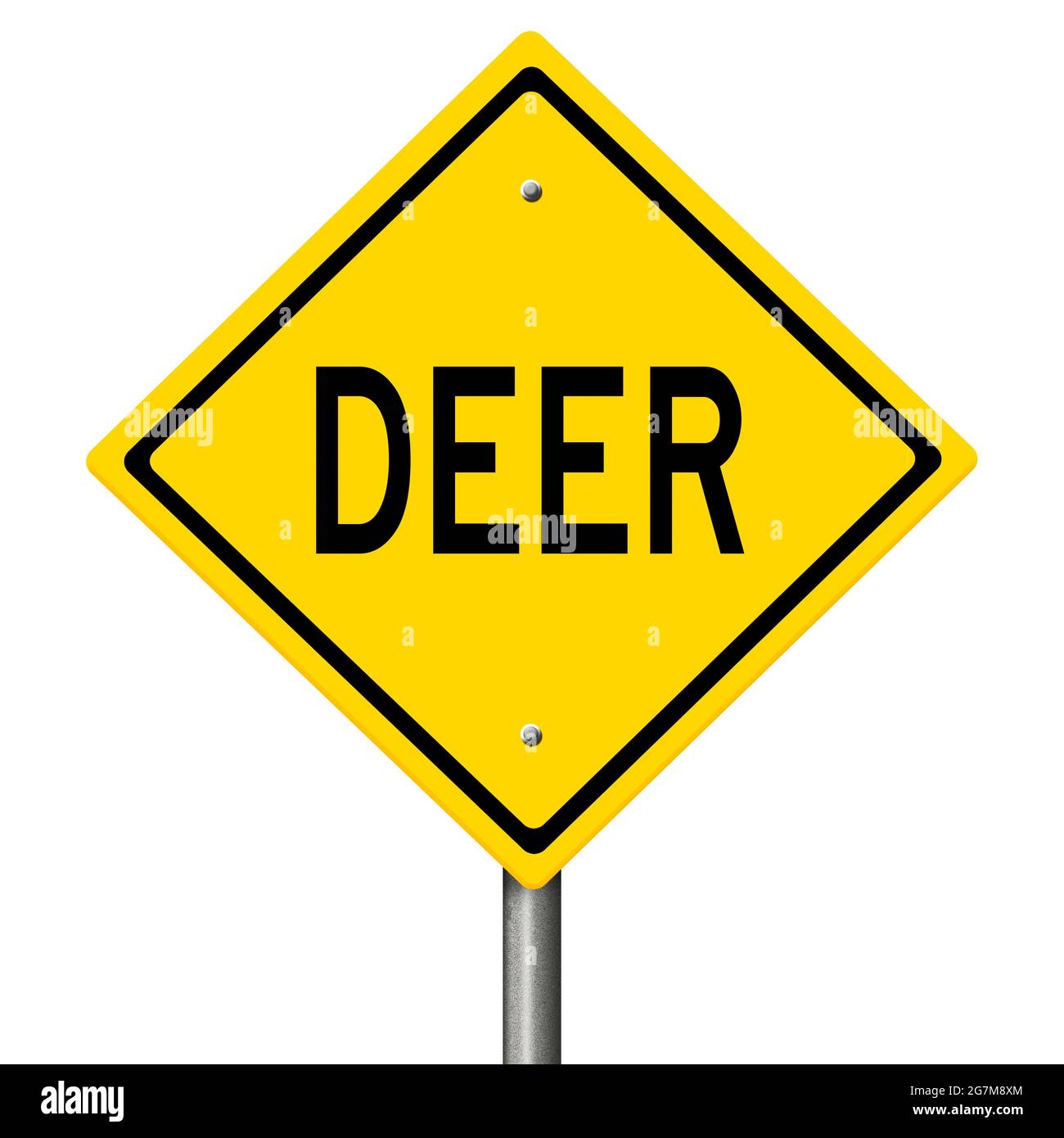 Rendering of a yellow highway sign DEER Stock Photo - Alamy