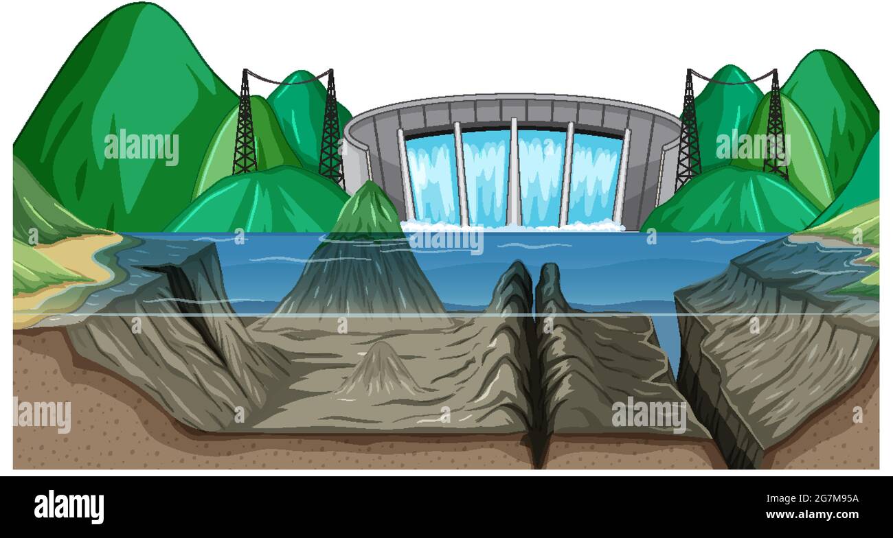 Scene with water dam background illustration Stock Vector Image & Art ...