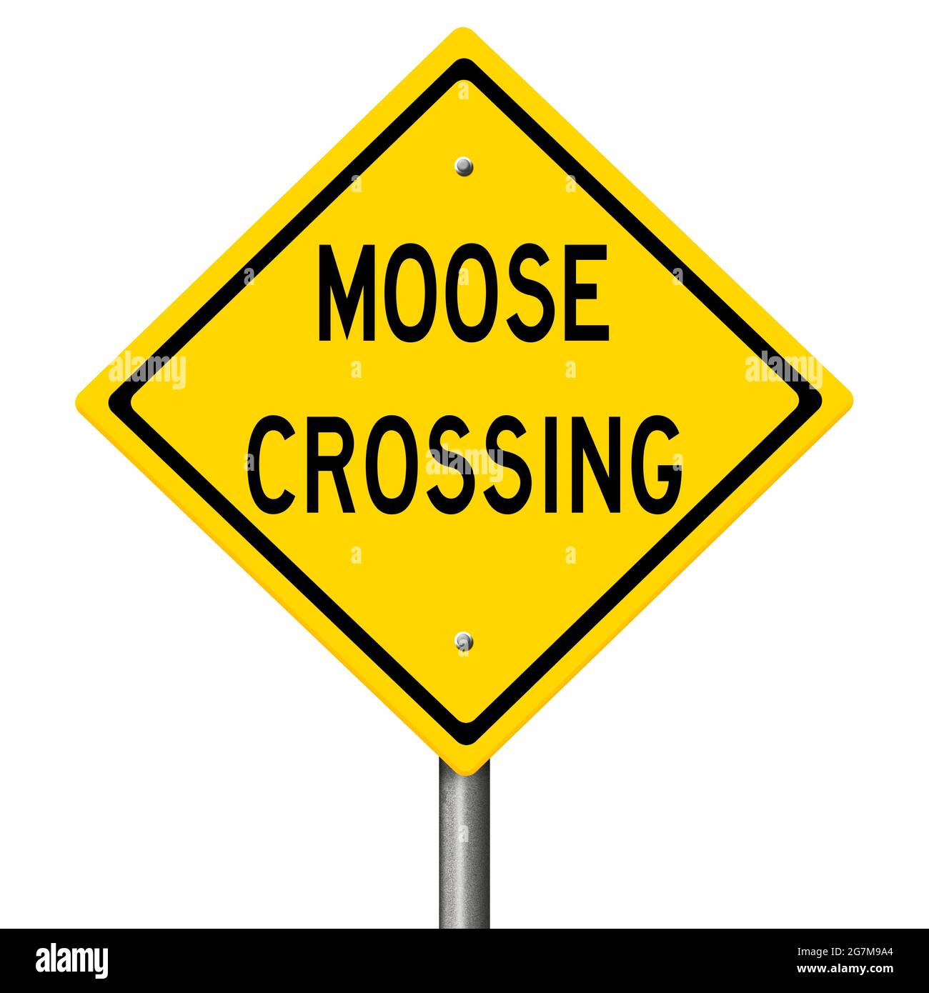 Rendering of a yellow highway sign MOOSE CROSSING Stock Photo - Alamy