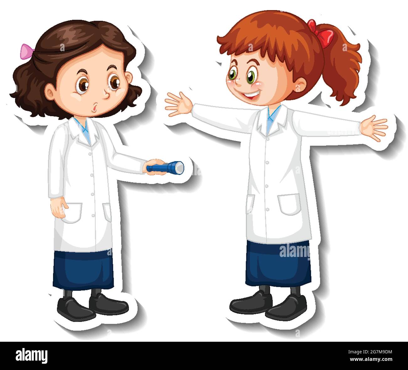 Scientist girls cartoon characters with science experiment object ...