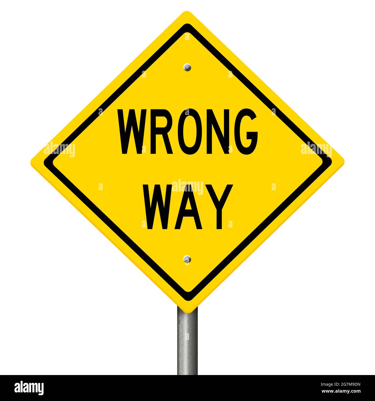 Rendering of a yellow highway sign WRONG WAY Stock Photo - Alamy