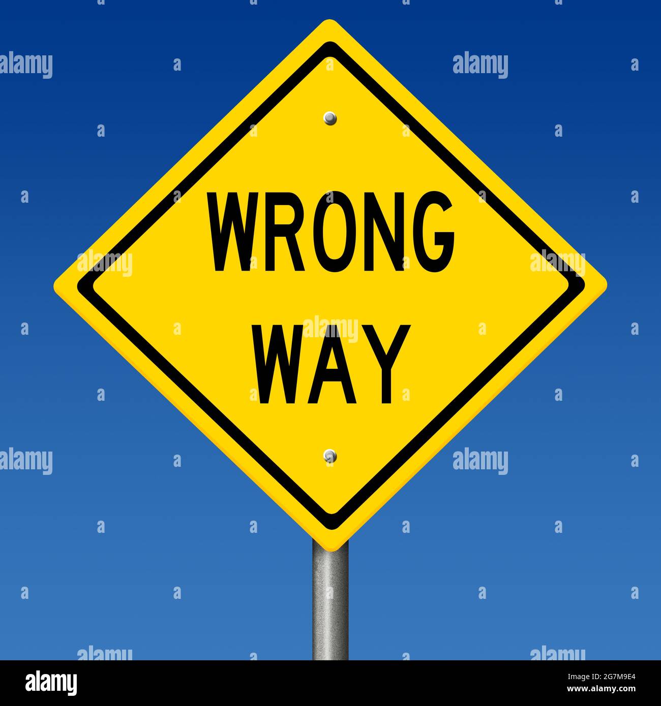 Rendering of a yellow highway sign WRONG WAY Stock Photo - Alamy