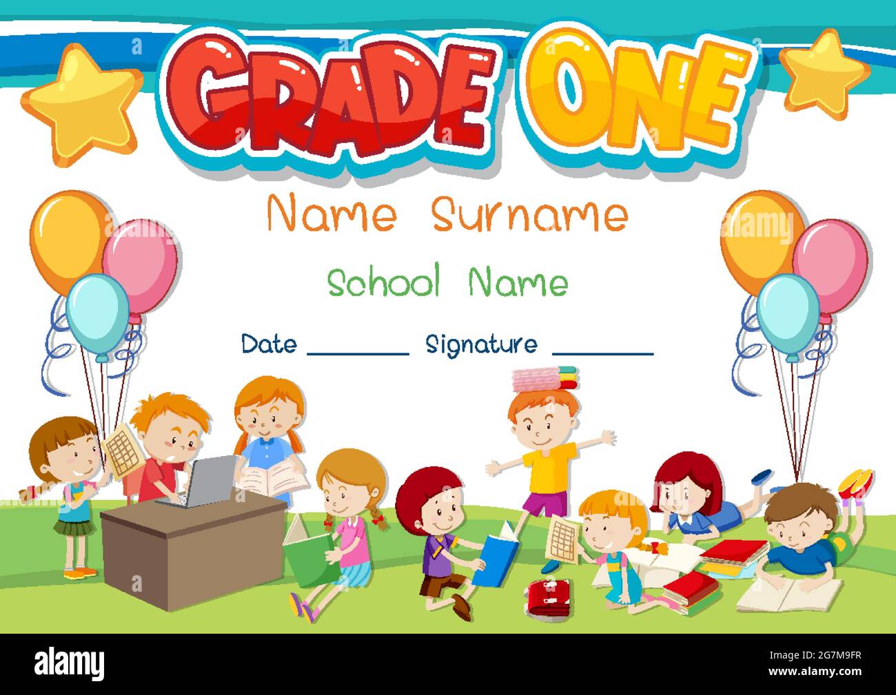 Grade one diploma or certificate template illustration Stock Vector ...