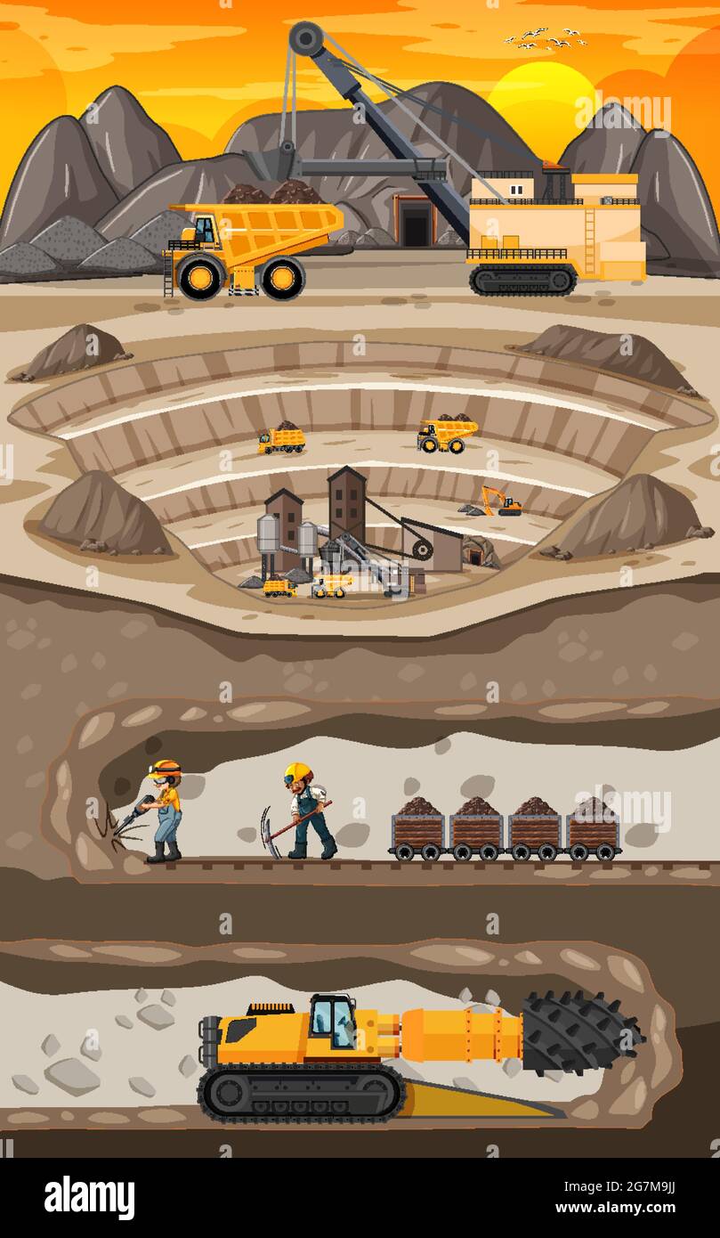 Landscape of coal mine industry with underground illustration Stock ...