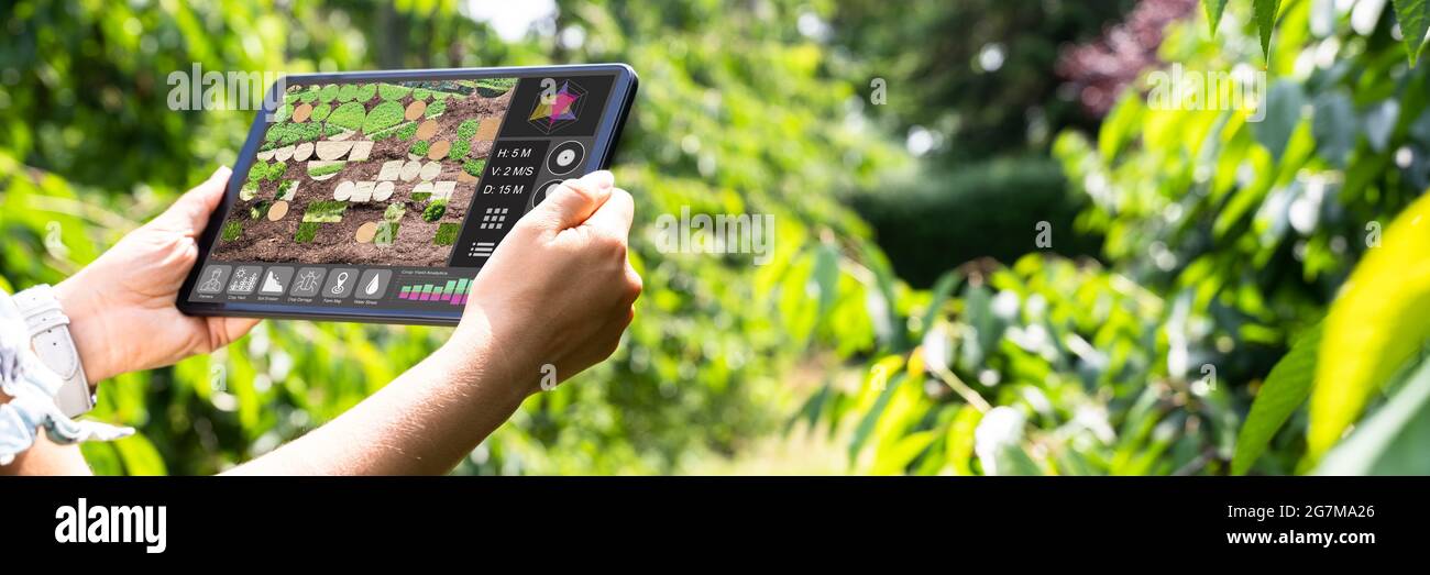 Smart Farming Digital Technology Agriculture App At Farm Stock Photo ...