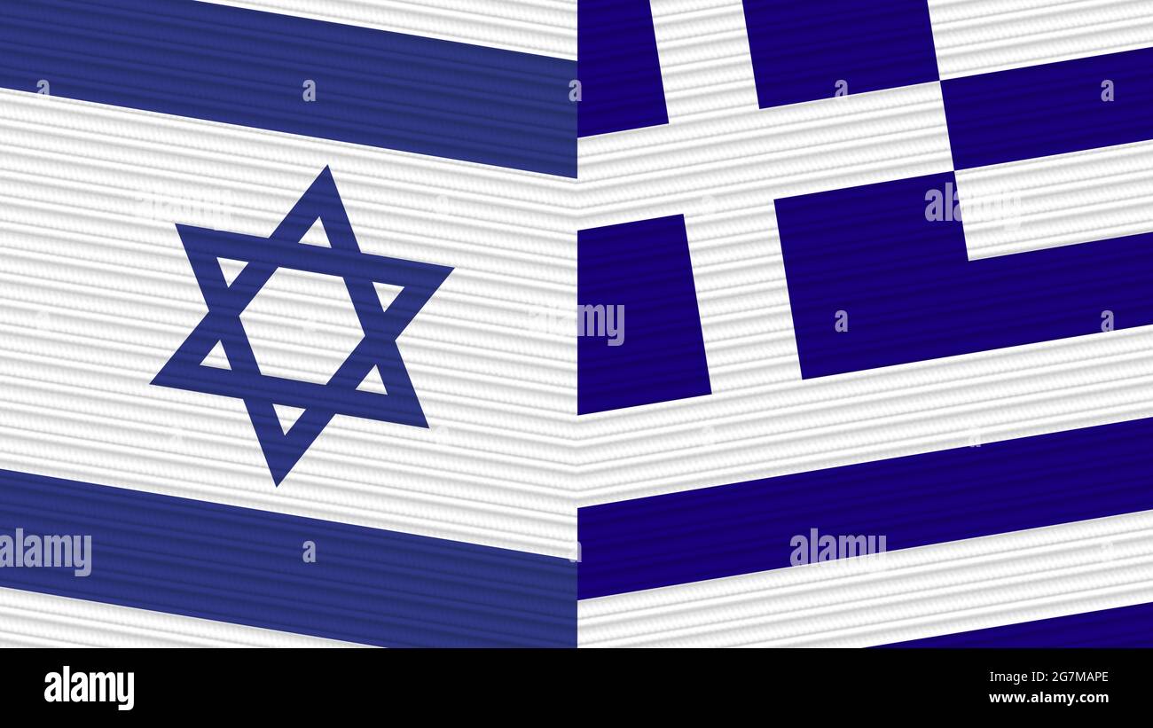 Greece and Israel Two Half Flags Together Fabric Texture Illustration ...