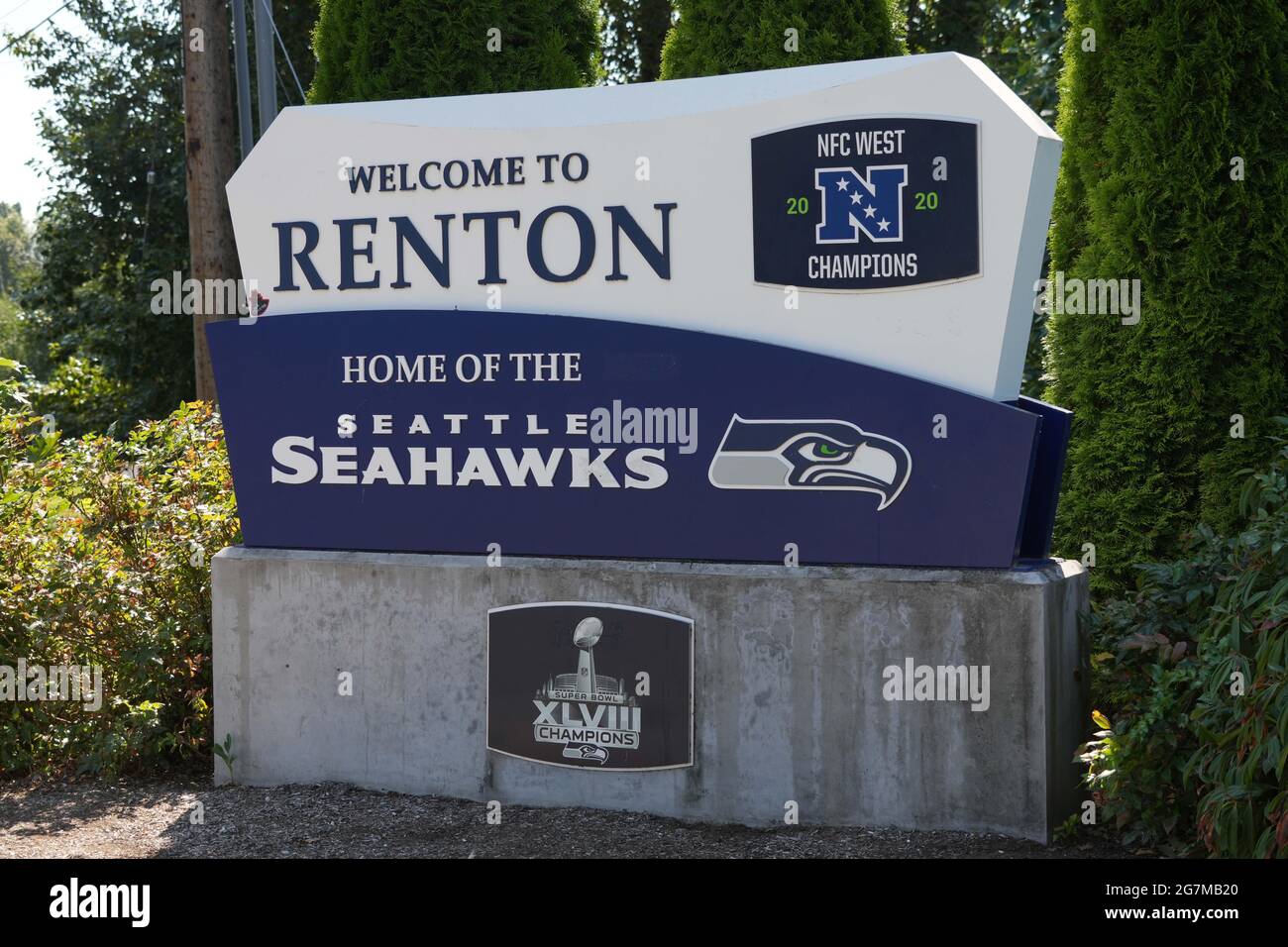 A Welcome to Renton sign at the Virginia Mason Athletic Center entrance ...