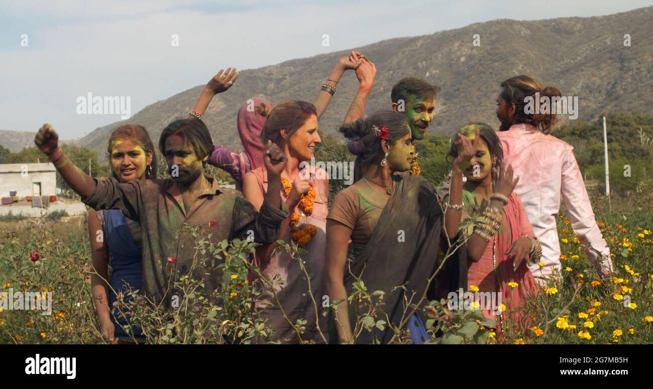 Holi, the Hindu festival of Color from India, being celebrated outdoors ...