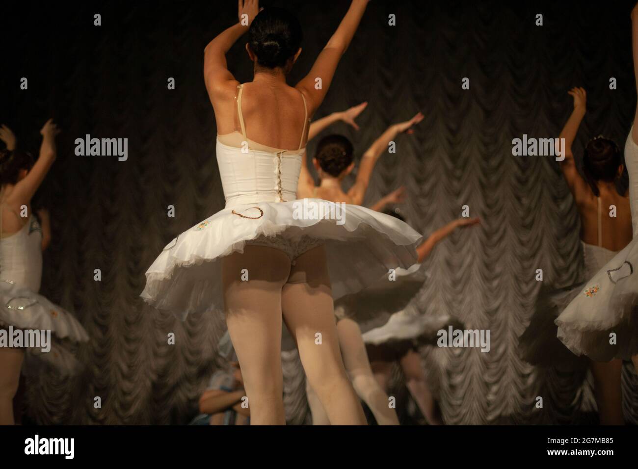 Ballerinas in white tutus. Girls dance classical ballet. Dance lesson ...