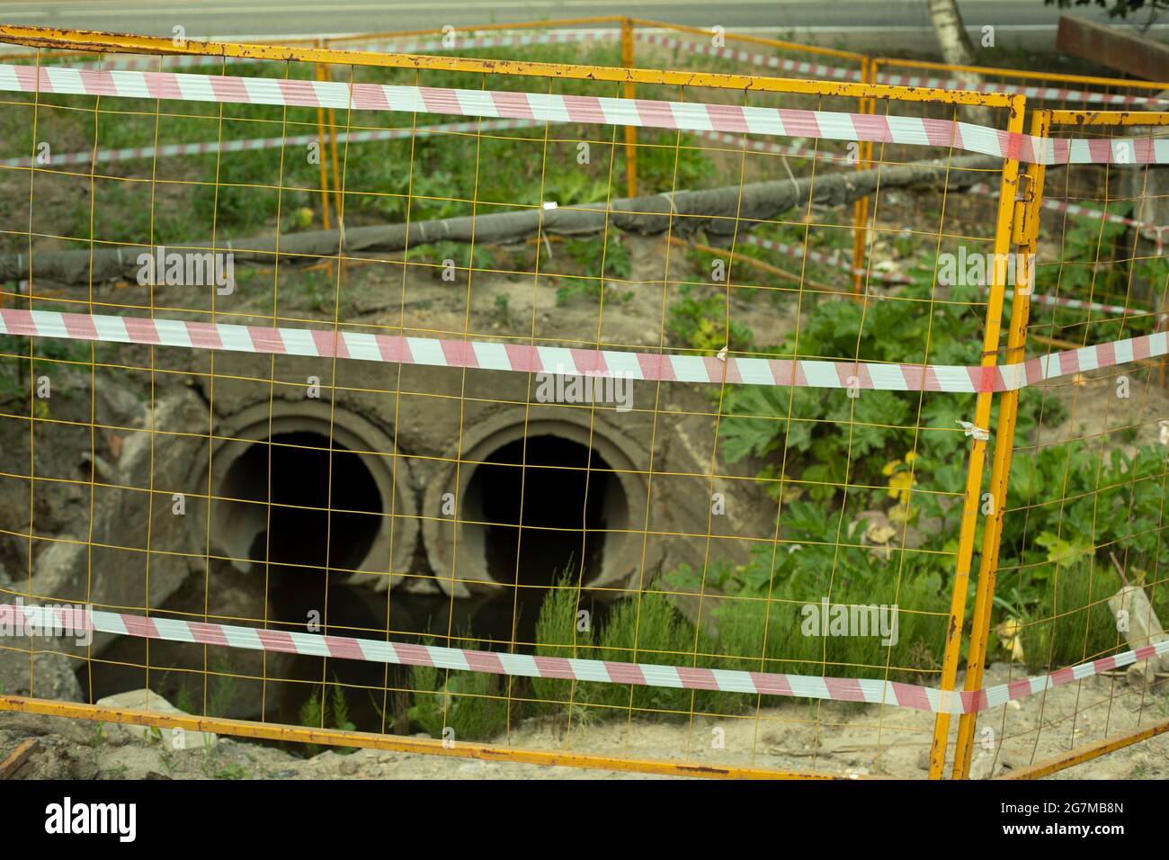 Sewer pipes. Underground waste water drain. Draining toxic waste from ...