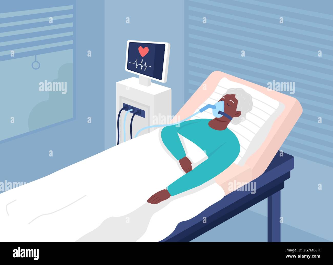 Patient with life-threatening condition flat color vector illustration ...