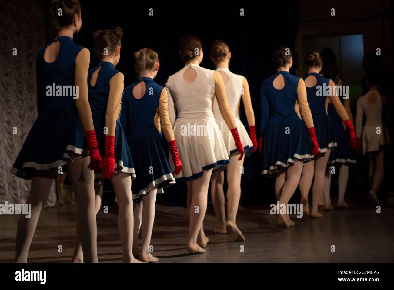 Dance lesson on stage. The girls are performing. Choreographic in ...