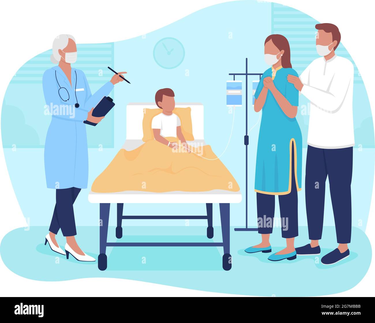 Planning child stay in hospital 2D vector isolated illustration Stock ...