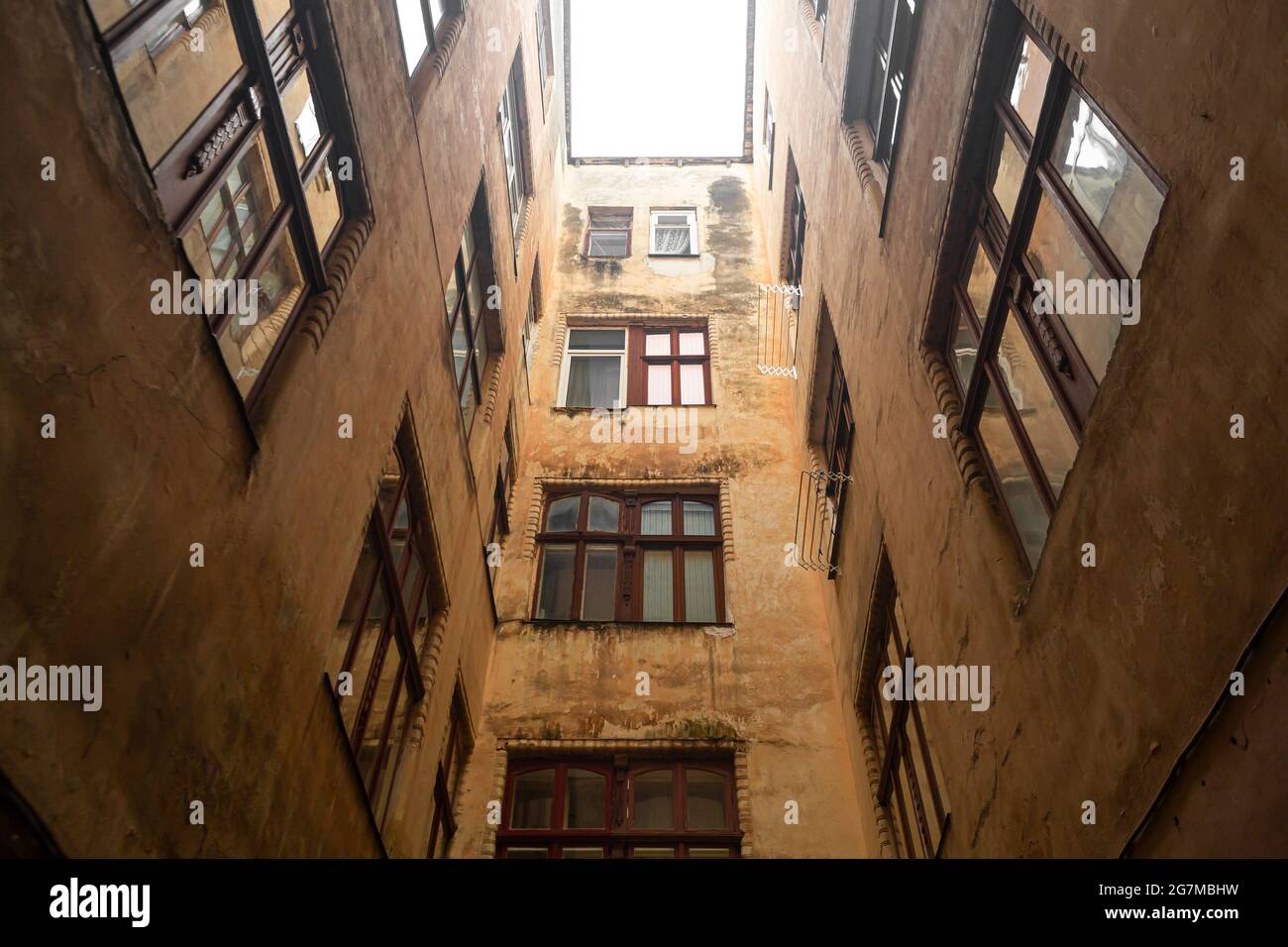 The courtyard of the house is built up around the walls. The ...